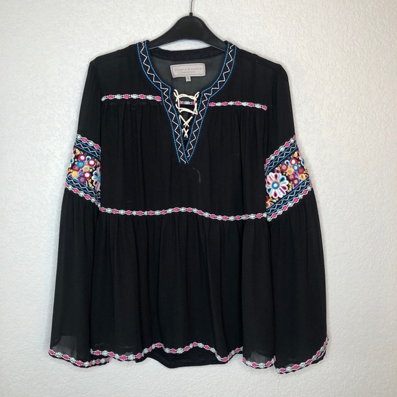 Double D Ranch | Tops | Double D Ranch Black Embroidered Boho Top ...